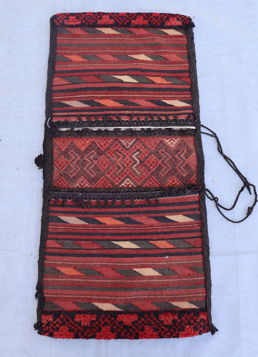Faded Afghan Salt Bag Rug: Vintage Hand-knotted Wool Wall Hanging (1 ...