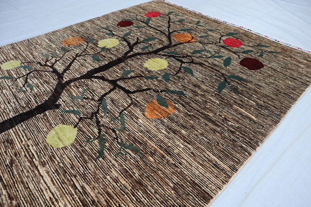 Pictorial Landscape 5x7 Garden Area Rug, 4'11x6'6 Hand Knotted Fruits ...