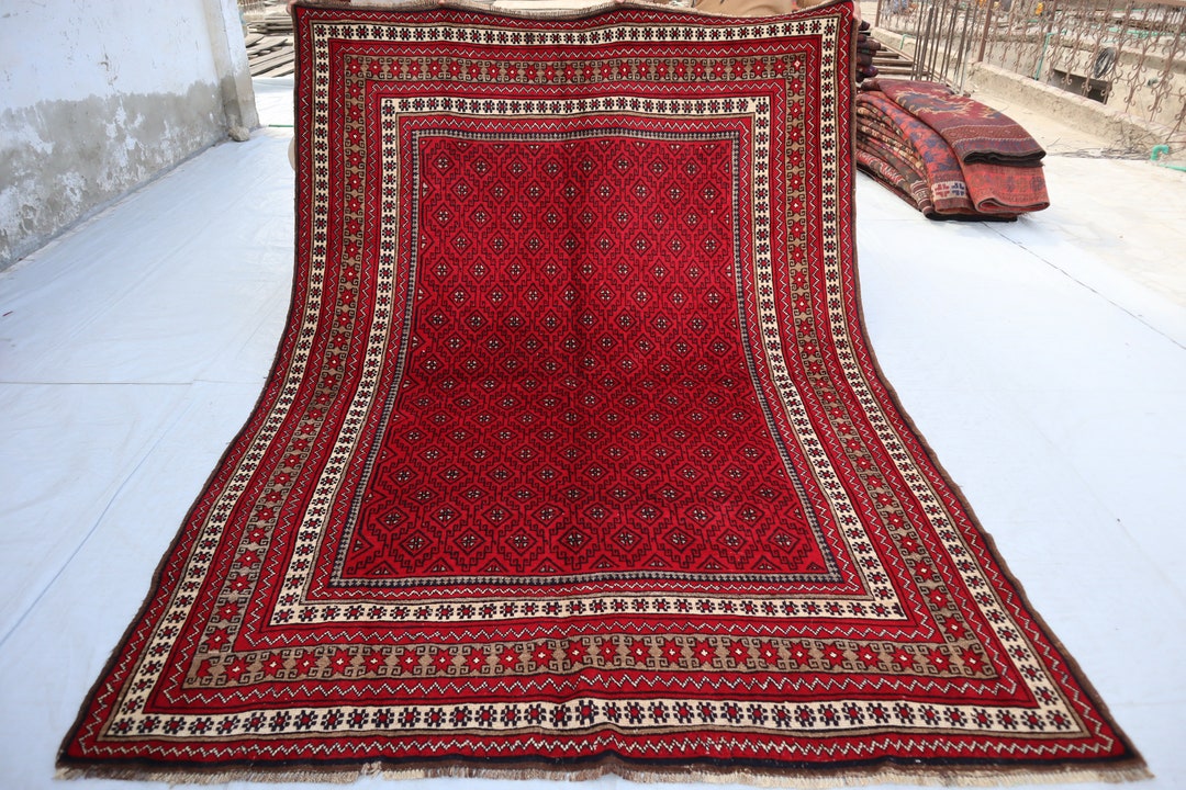 Red Antique Rug 6'10x9'3 Ft Collectors Piece Afghan Handmade Wool Area ...