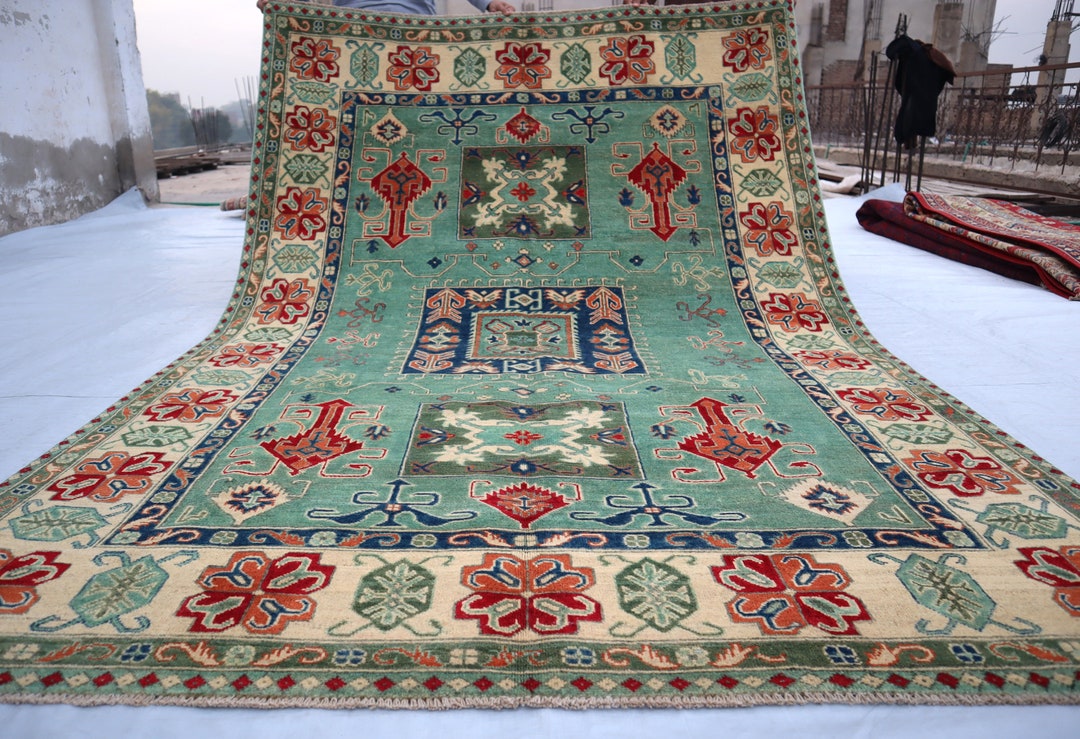 6x9 Ft Kazak Area Rug, Natural Veg Dyes Afghan Handmade Wool Oriental ...