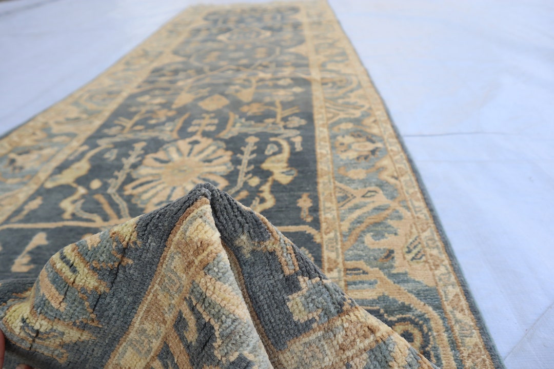 Gray 9 Ft Runner Rug/ Oushak Design Runner Rug/ Turkish Design - Etsy