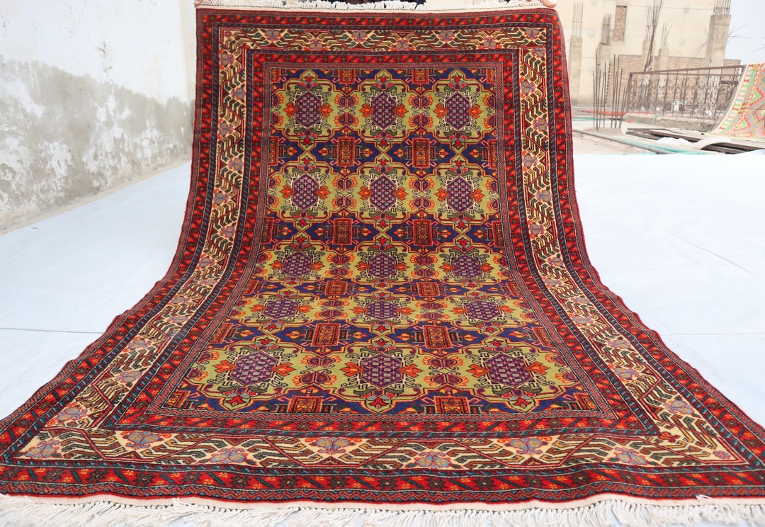 4'3x6'5 Ft, Pattern Afghan Turkomon Rug, Hand Knotted Oriental Rug, Top ...