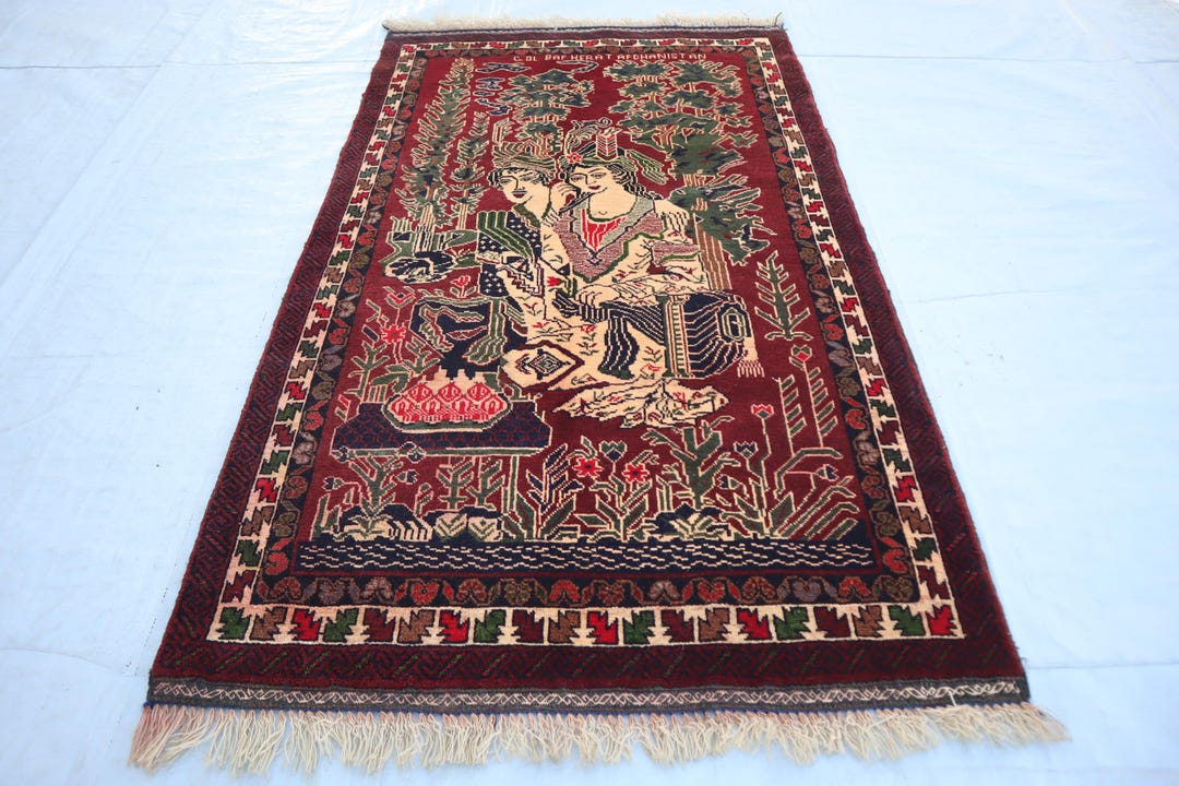 One-of-a-kind Pictorial Rug, Semi-antique Animal Hand Knotted Vintage ...
