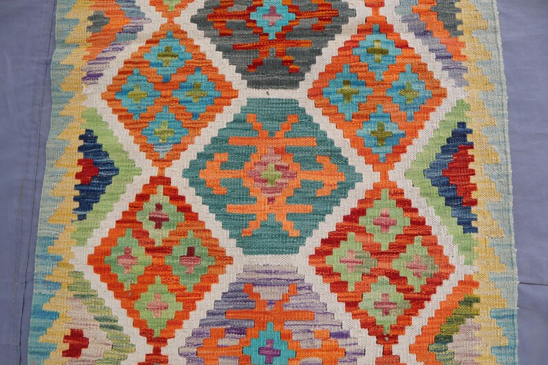3x8 Ft Vintage Kilim Rug, Orange Tone Geometric Kilim Rug, Afghan ...