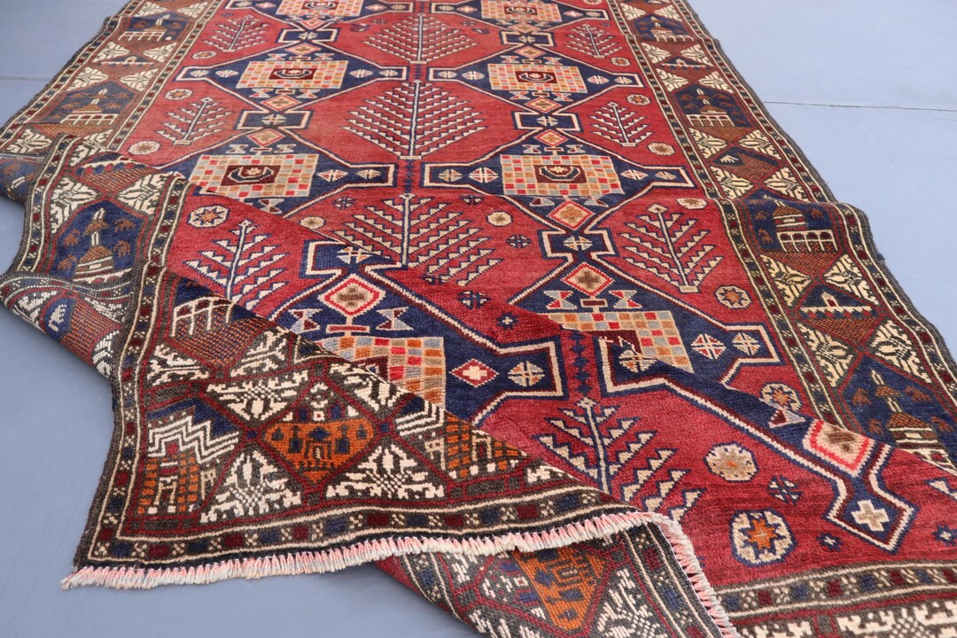 1940s Antique Rug 4'3x7'5 Ft Afghan Handmade Wool Area Rug, Geometric ...