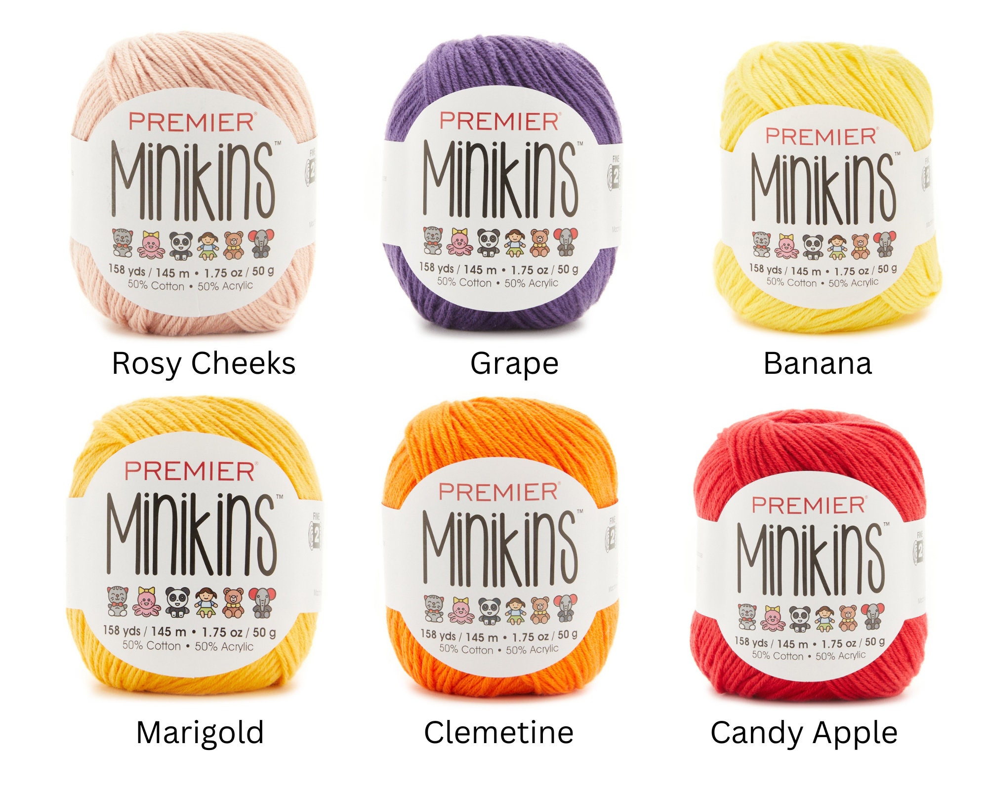 PREMIER® Minikins 50g - Fine/sport Weight Yarn - Cotton/acrylic Crochet ...