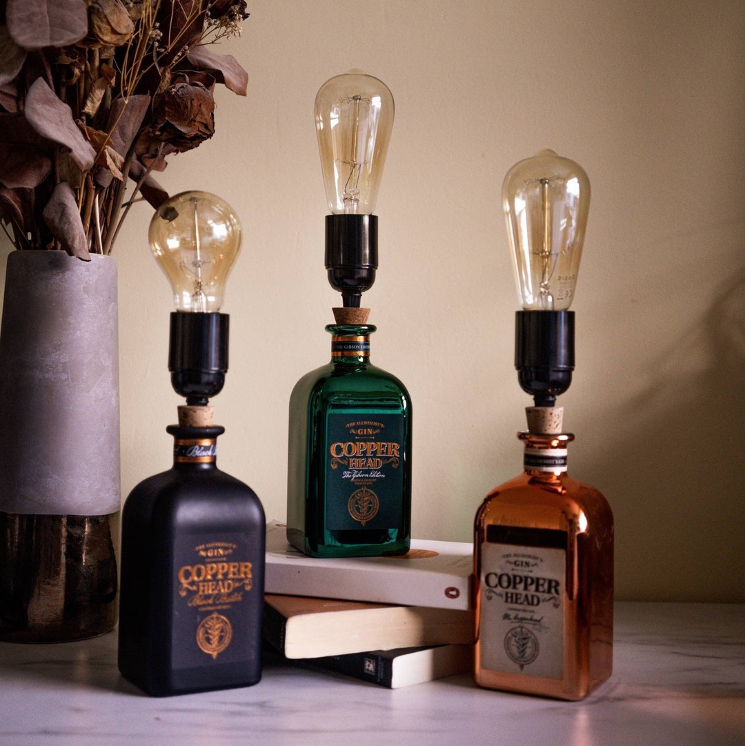 Upcycled Copper Head Gin Bottle Lamp Collection, Empty Bottle ...