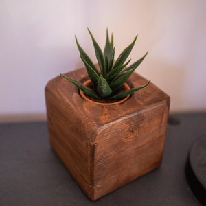 RUSTIC WOODEN PLANT Cube Pot - Wooden Cube - Homemade Wood Pot ...