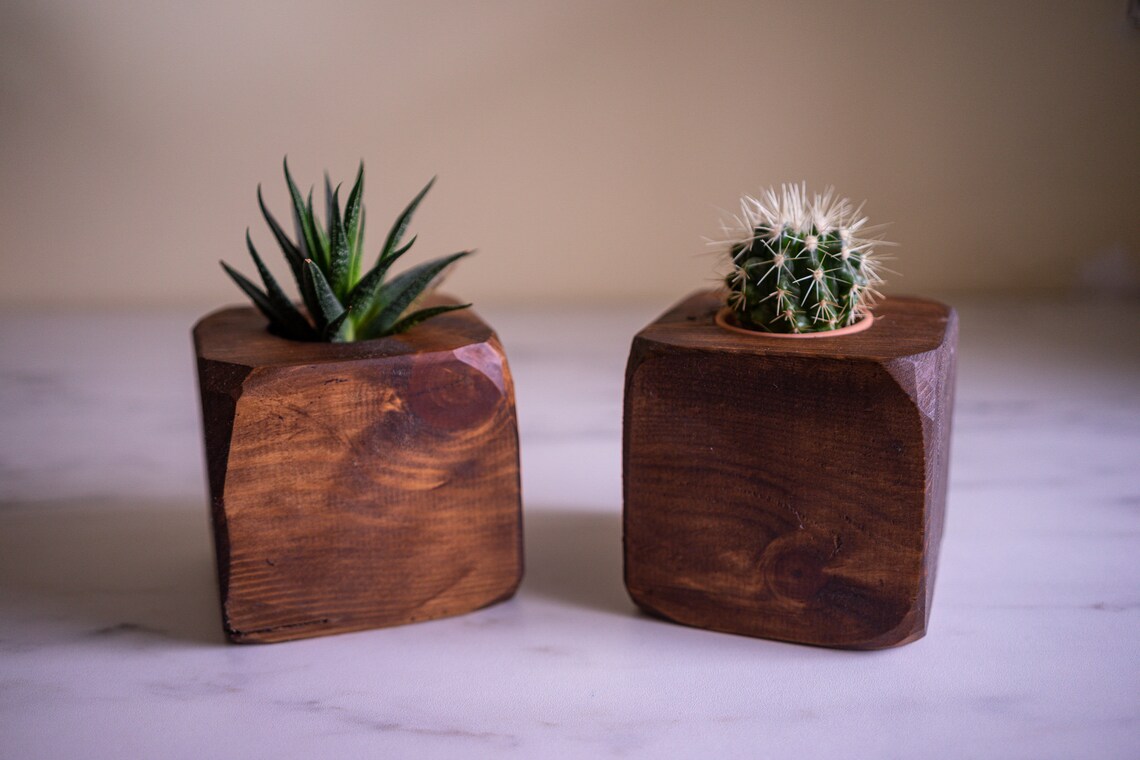 RUSTIC WOODEN PLANT Cube Pot Wooden Cube Homemade Wood Pot - Etsy