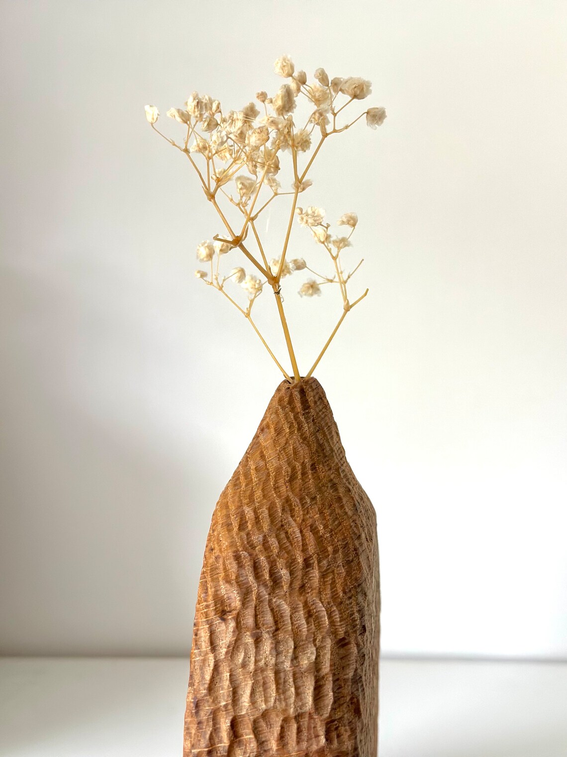 Light Oak Carved Vase Aesthetic Hand-carved, Perfect for Dried Flowers ...
