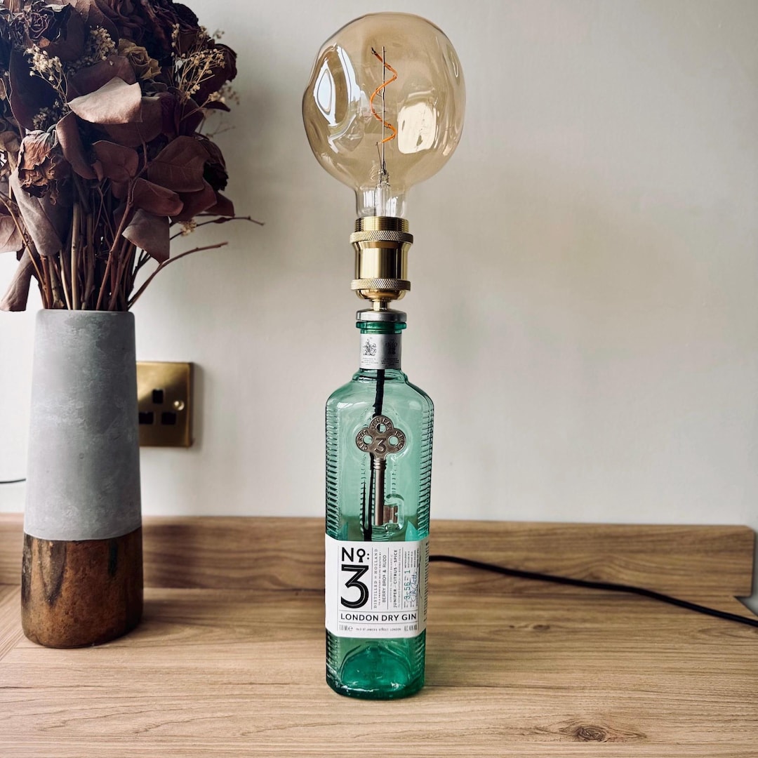 No. 3 London Dry Gin Light - Gin Bottle Lamp, Upcycled Table Lighting ...
