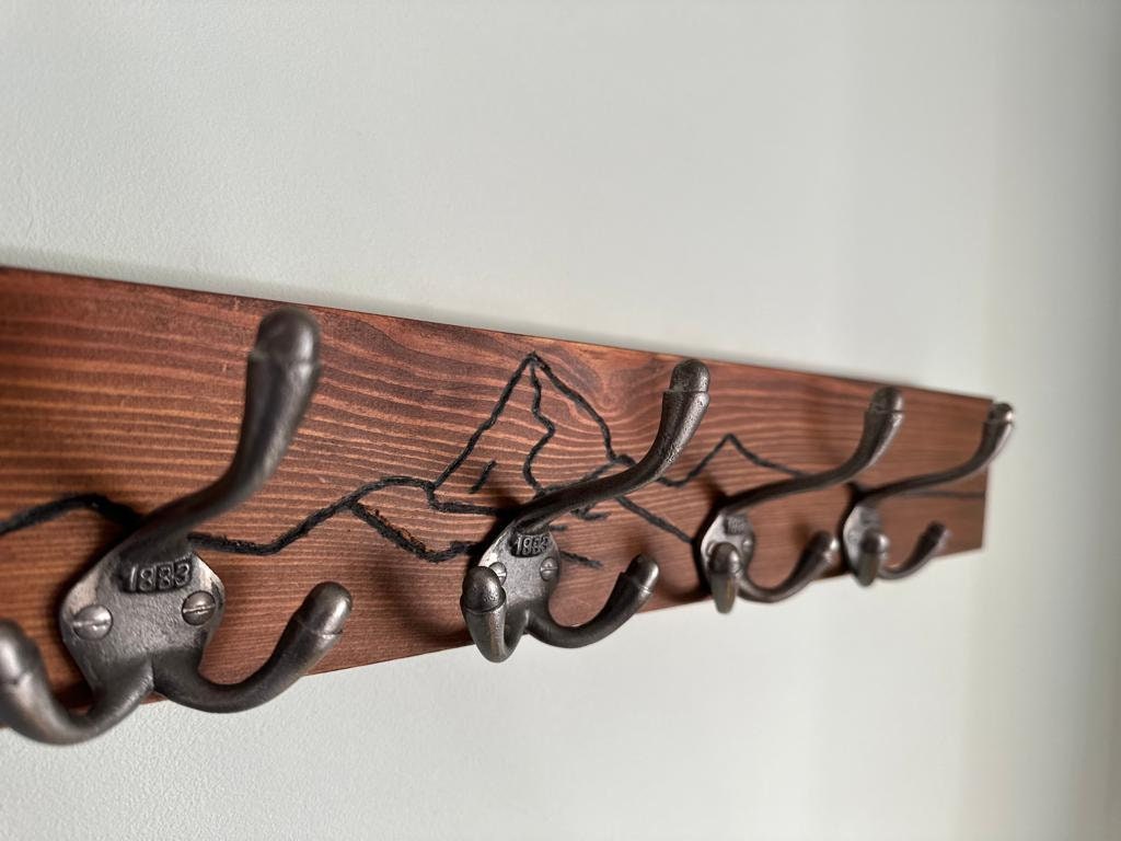 Mount Everest Rustic Handmade Wooden Coat Rack, Double Hooks, Easy ...