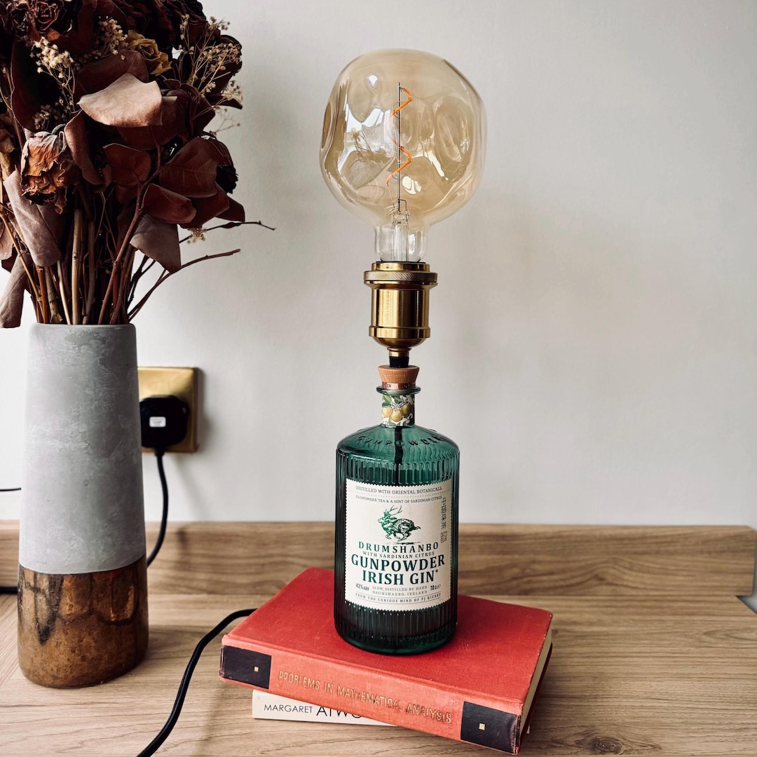 Gunpowder Green Gin Bottle Lamp, Upcycled Bottle Light, Eco-friendly ...