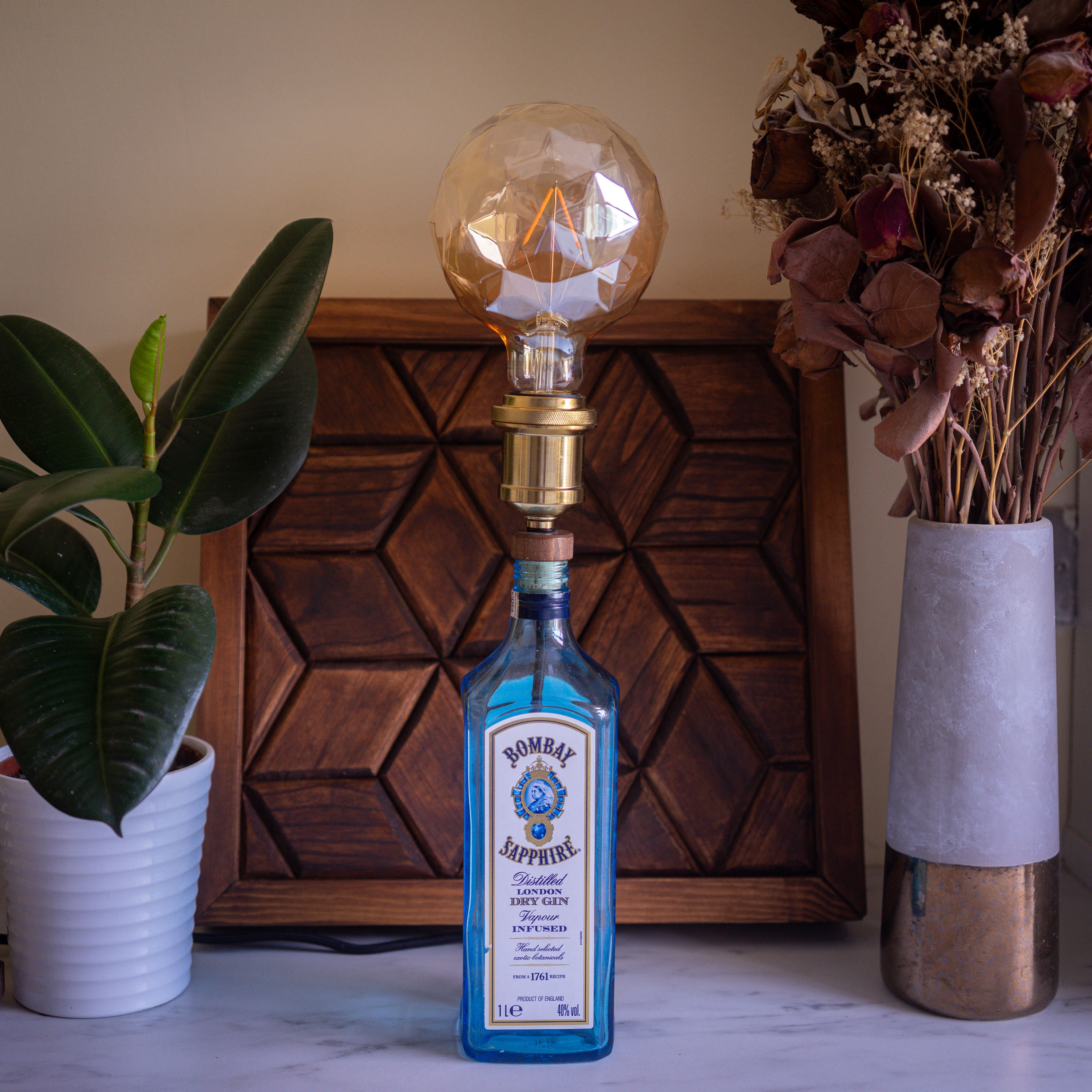 Bombay Sapphire Bottle Light, Unique Bedside Lamp, Upcycled Gin Bottle ...