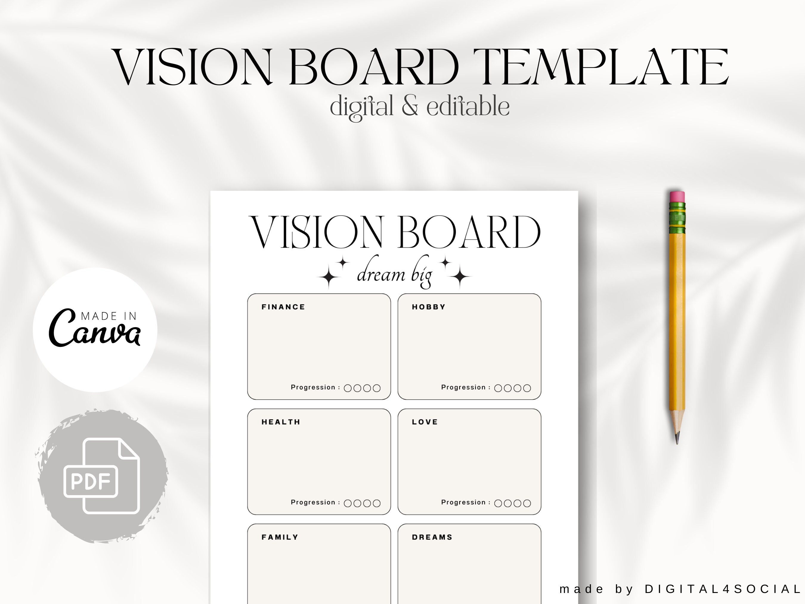 Vision Board Template PDF Goals Planner Printable Dreams Tracker ...