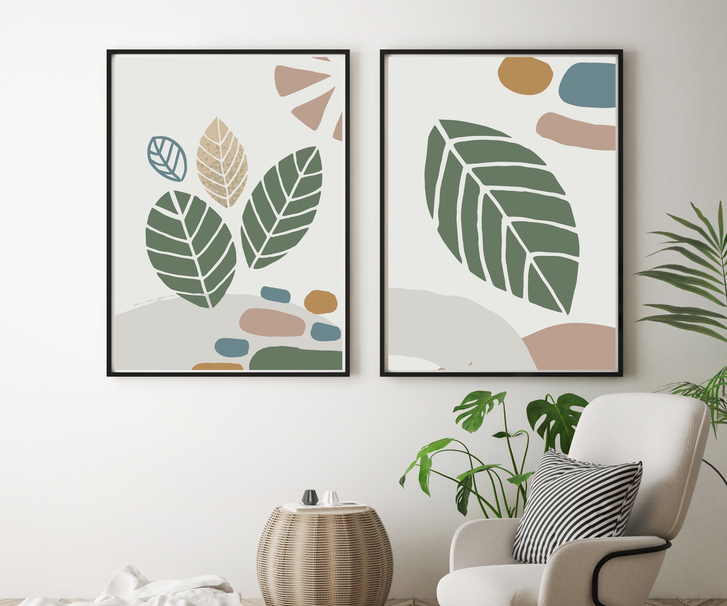 Boho Art Set of 2 Prints Boho Botanical Print Earthy - Etsy