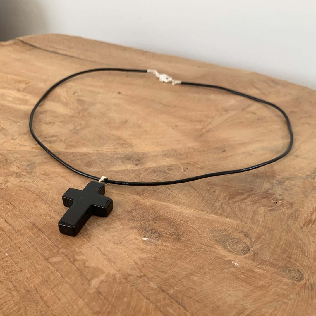 Black Obsidian Cross Pendant, Black Cross Pendant, Cross Stone Pendant ...