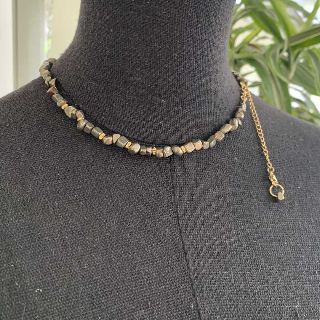 Boho Raw Pyrite Necklace, Handmade Choker, Golden Pyrite, Abundance ...