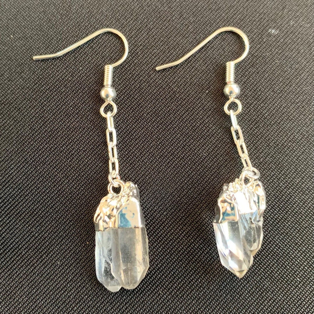 Crystal Stone Earrings, Handmade Boho Earrings, Raw Quartz Point ...