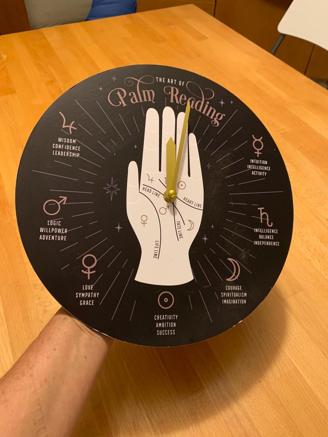 Wooden Wall Clock With Palm Lines, Esoteric Decoration, Palmistry ...