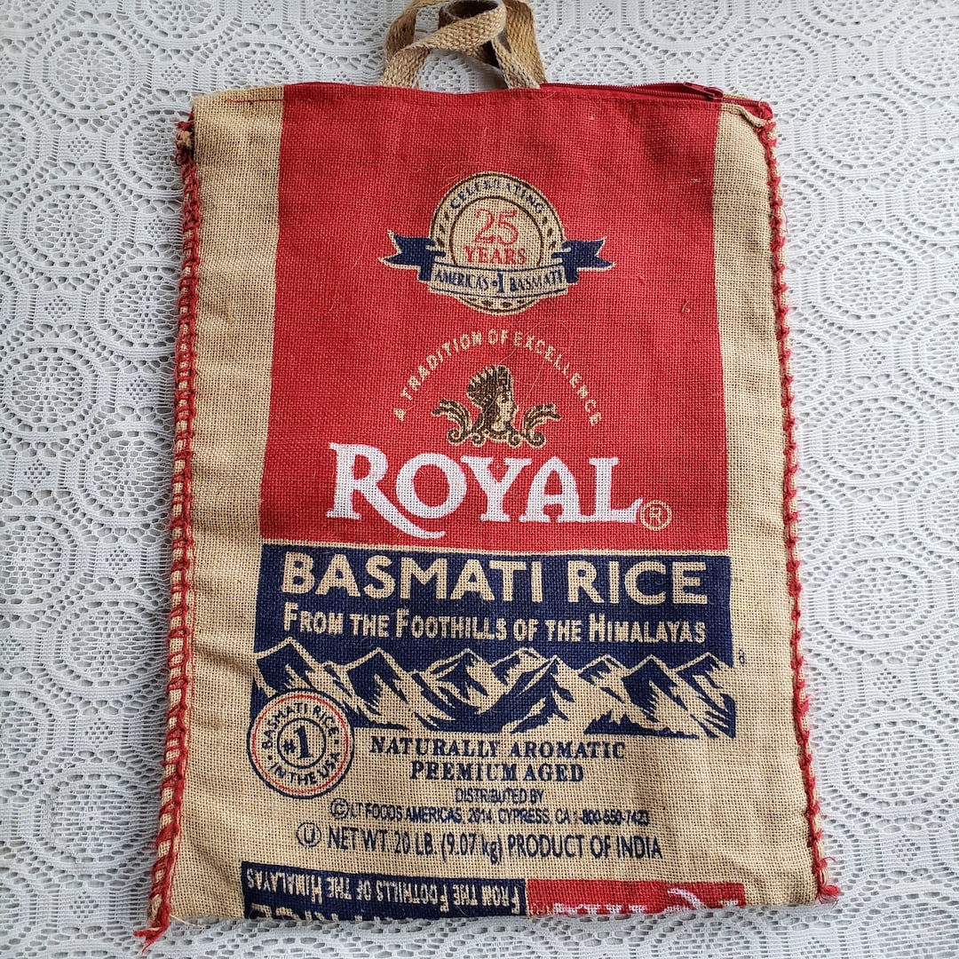 Vintage UPCYCLED Royal Basmati Rice Bag TOTE Empty Burlap Sack NEW With ...