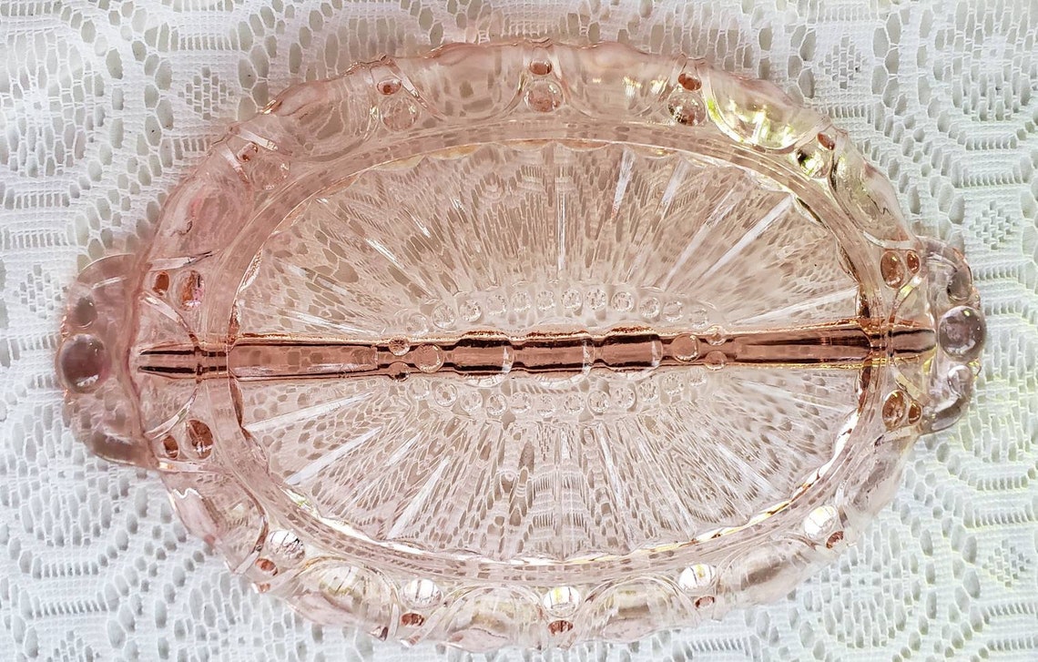 Vintage Oyster And Pearl Pink Depression Glass Divided Bowl Etsy