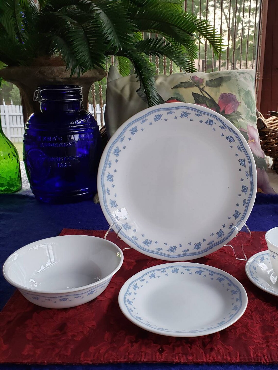 Vintage 1970's Corelle "morning Blue" 4-piece Settings: Dinner Plate ...