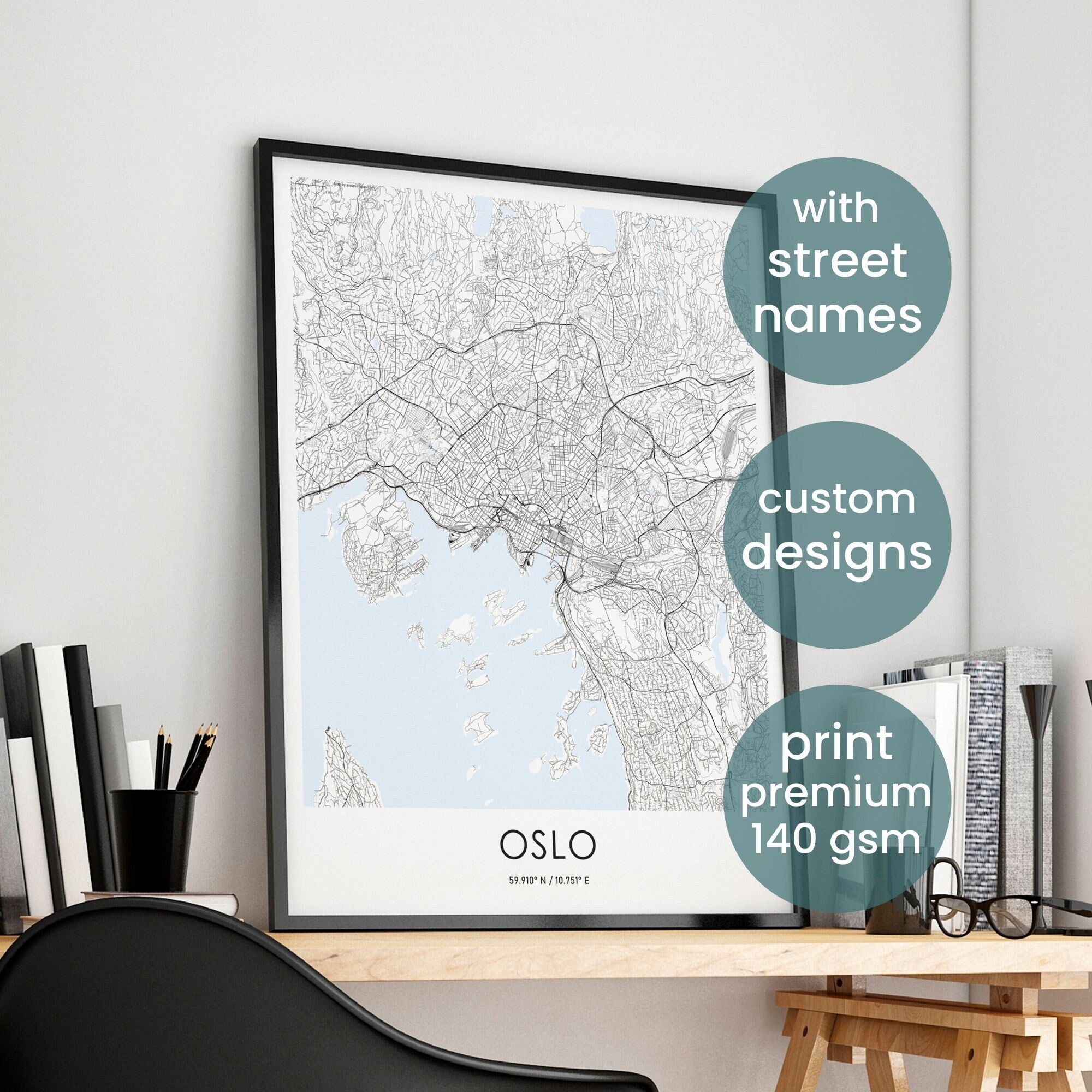 Oslo City Map Poster, Personalized First Home Gifts, Black and White ...