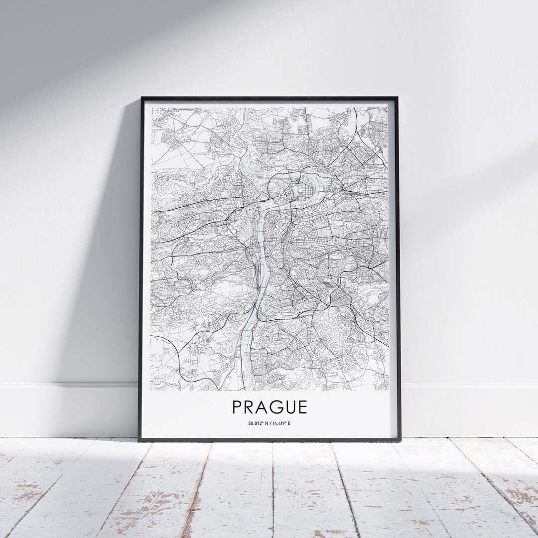 Prague City Map, Minimalist Black and White Wall Art, Customizable Modern City Map, Personalized ...