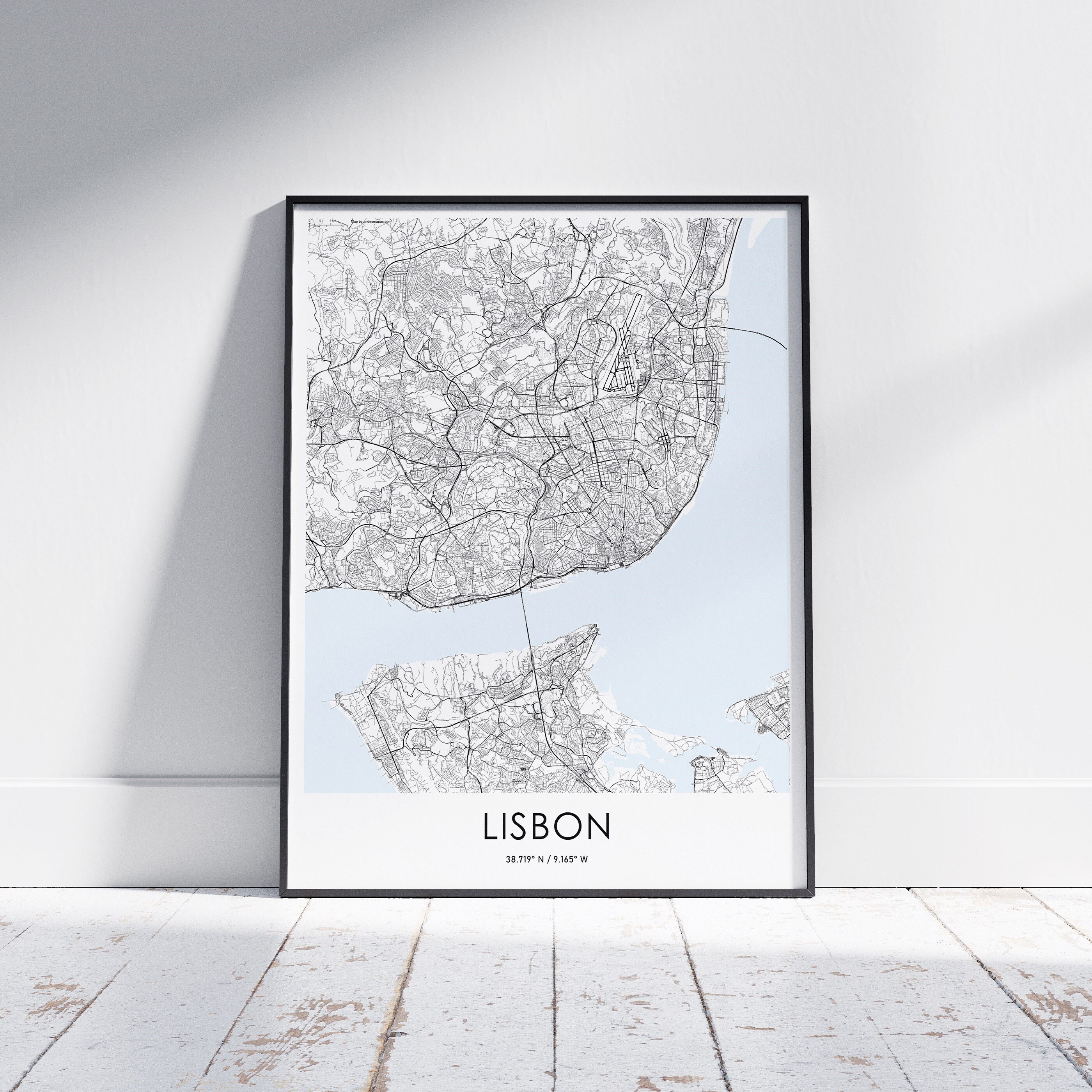 Lisbon City Map Poster, New Home Gift, Black and White Map ...