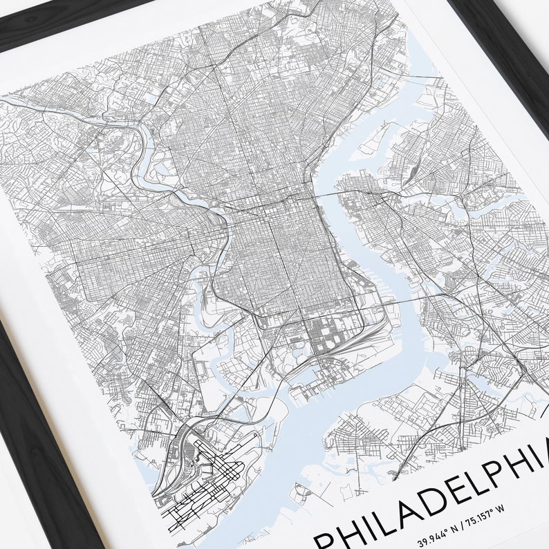 Philadelphia City Map, Housewarming Gift for Couple, Detailed Poster ...