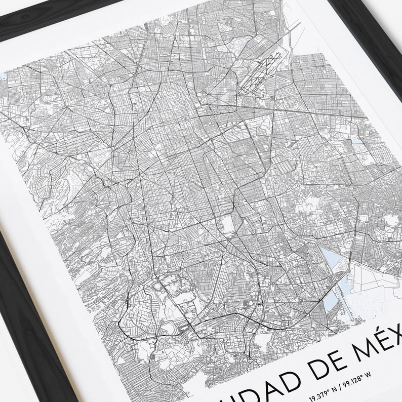 México City Map, Minimalist Black and White Wall Art, Customizable ...