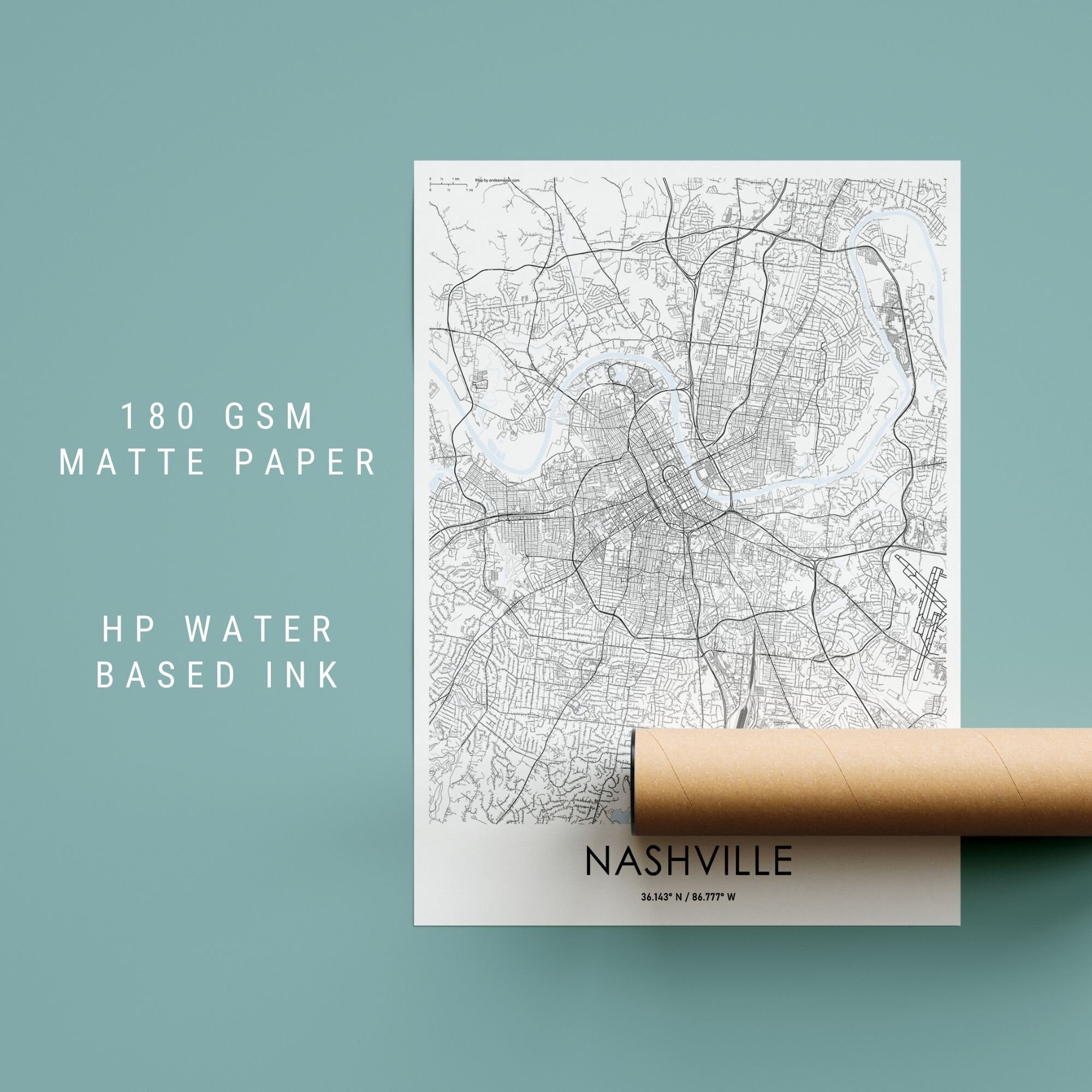 Nashville Map Street Names Detailed Travel Gift Couple - Etsy