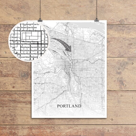 Portland City Map Street Names Included Map Poster Map Wall | Etsy UK