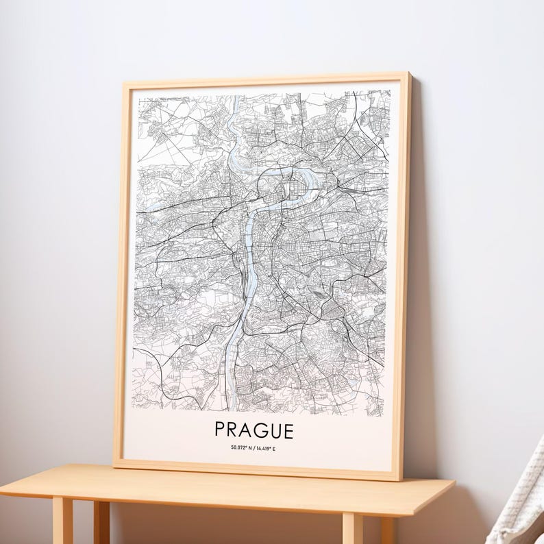 Prague City Map, Minimalist Black and White Wall Art, Customizable Modern City Map, Personalized ...