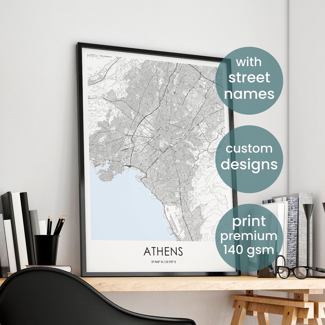 Athens city map poster, travel memory gift, city map wall art, our ...