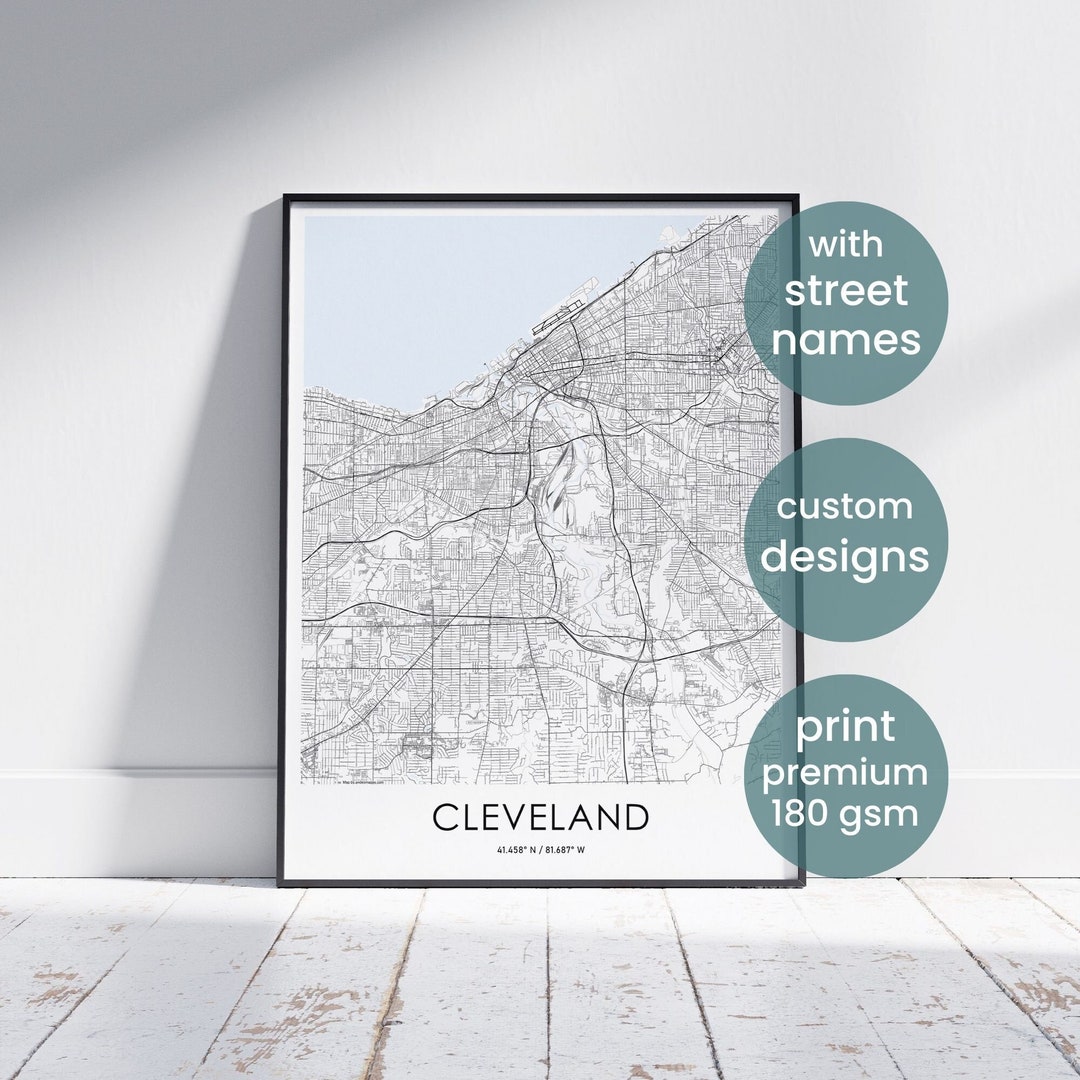 Cleveland City Map Street Names Detailed Travel Gift Couple - Etsy