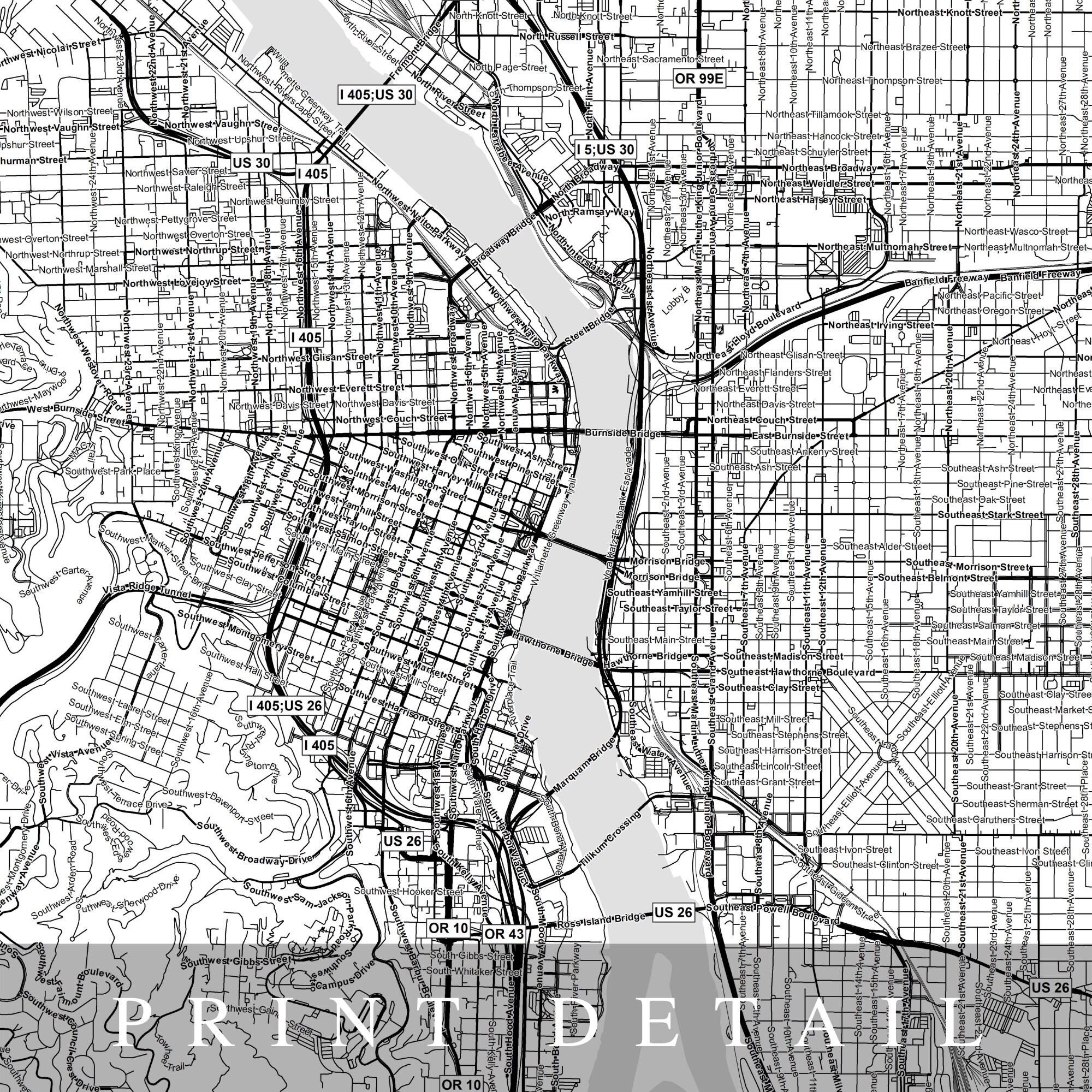 Portland City Map Street Names Included Map Poster Map Wall | Etsy UK
