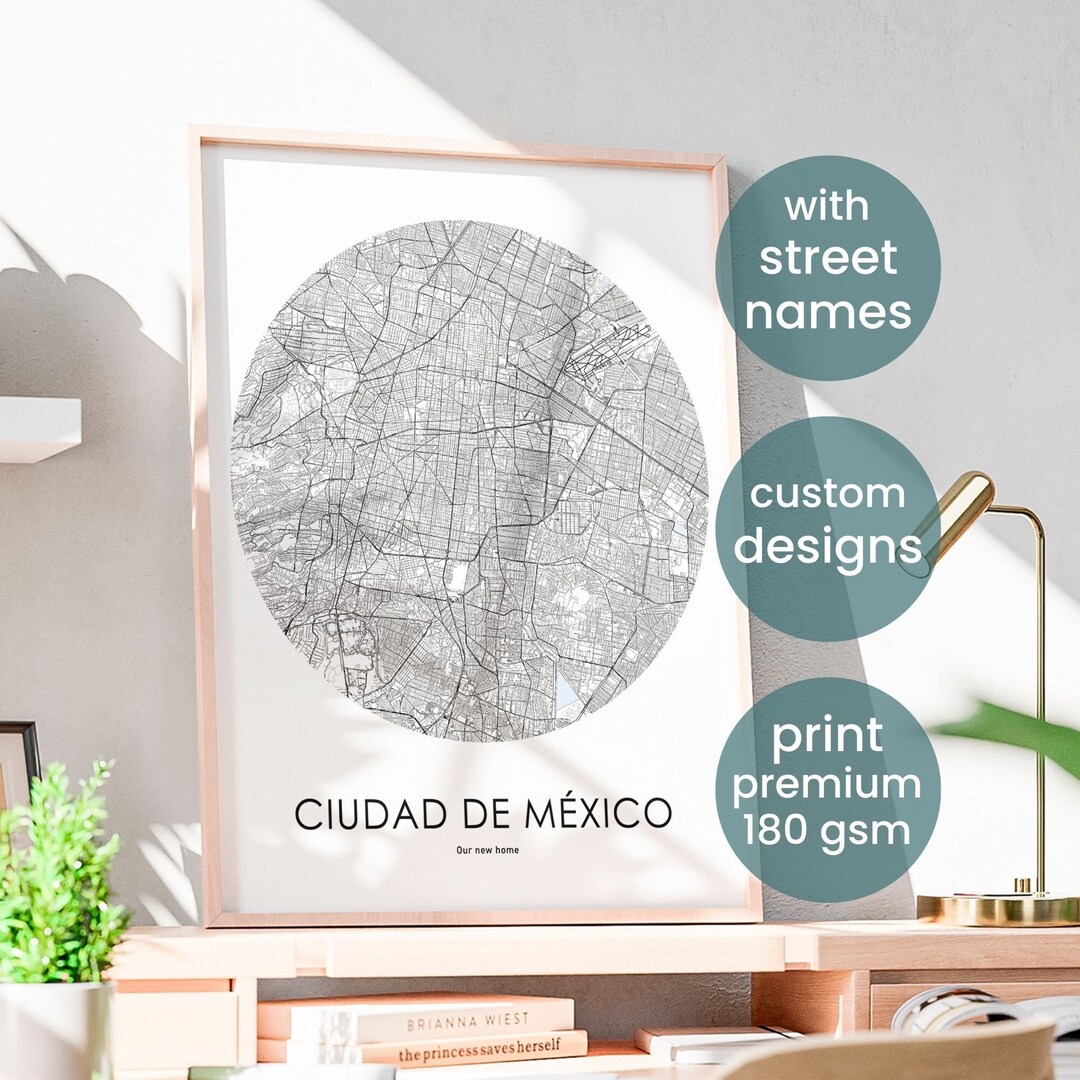 Mexico City Map Poster, Personalized Map Wedding Gift, Custom Location ...