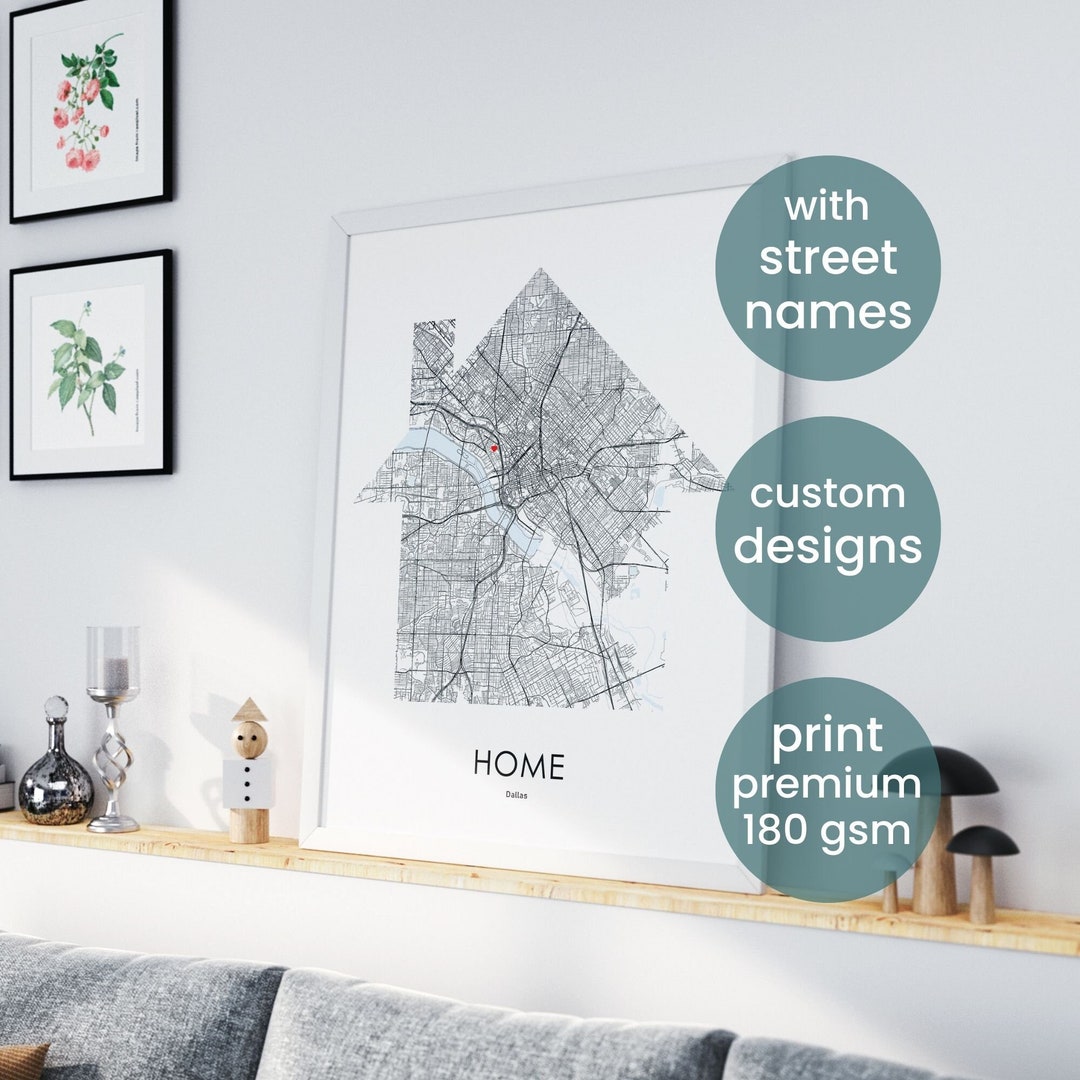 Dallas Map Street Names Detailed Travel Gift Couple Gift - Etsy