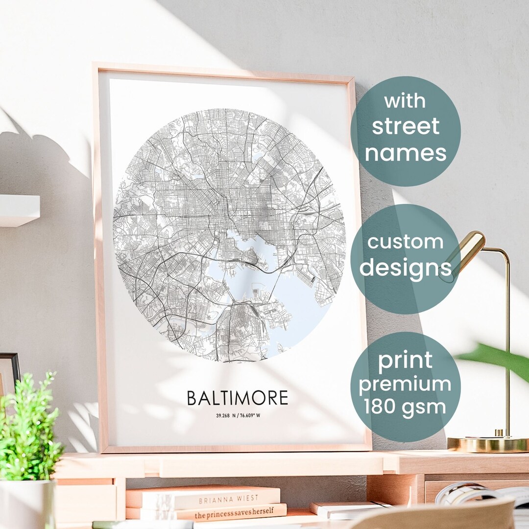 Baltimore City Map Poster Anniversary Gift Map First Home - Etsy