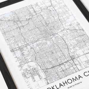 Oklahoma City Map, Minimalist Black and White Wall Art, Customizable ...