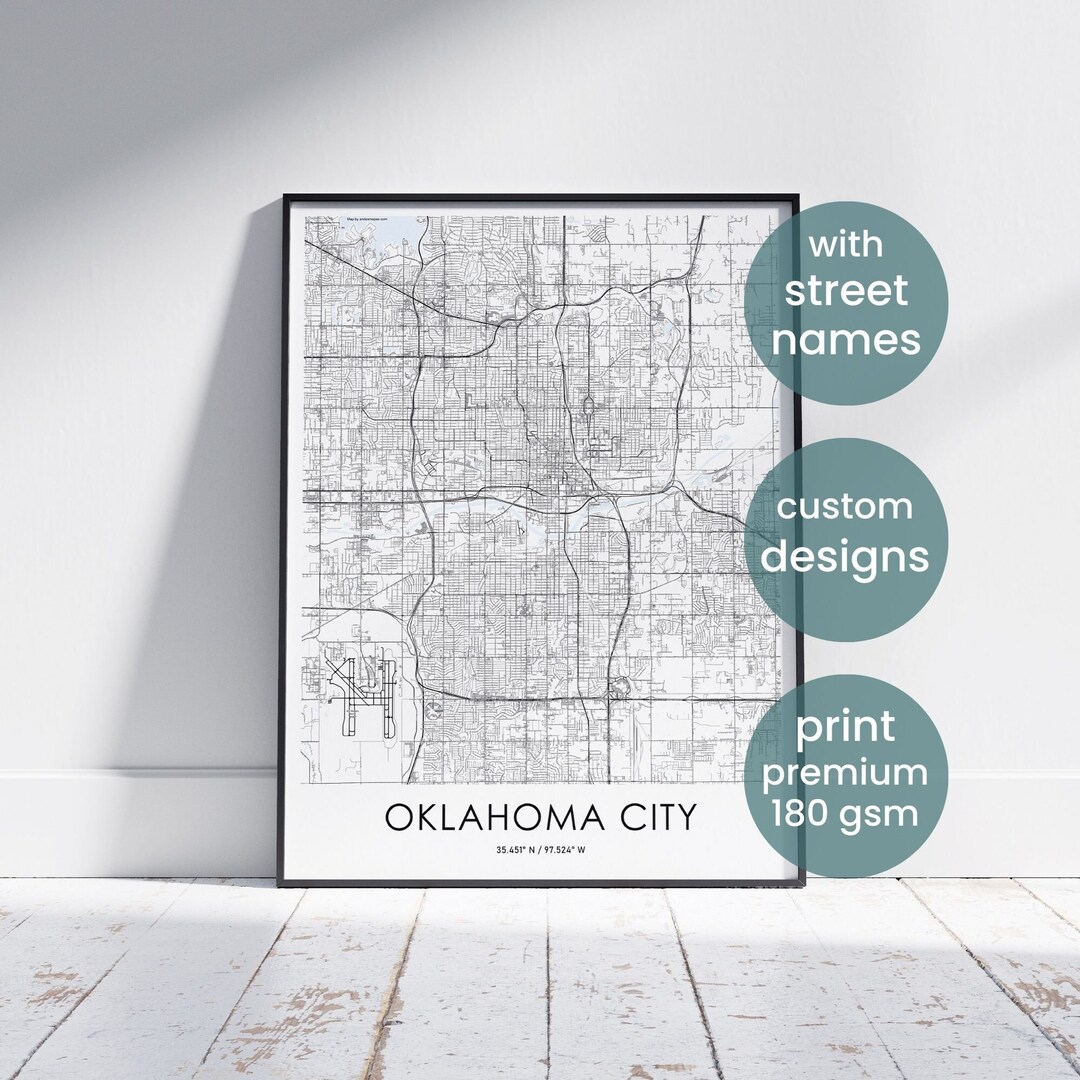 Oklahoma City Map Poster, Custom Map Gift, Our First Home, Detailed ...