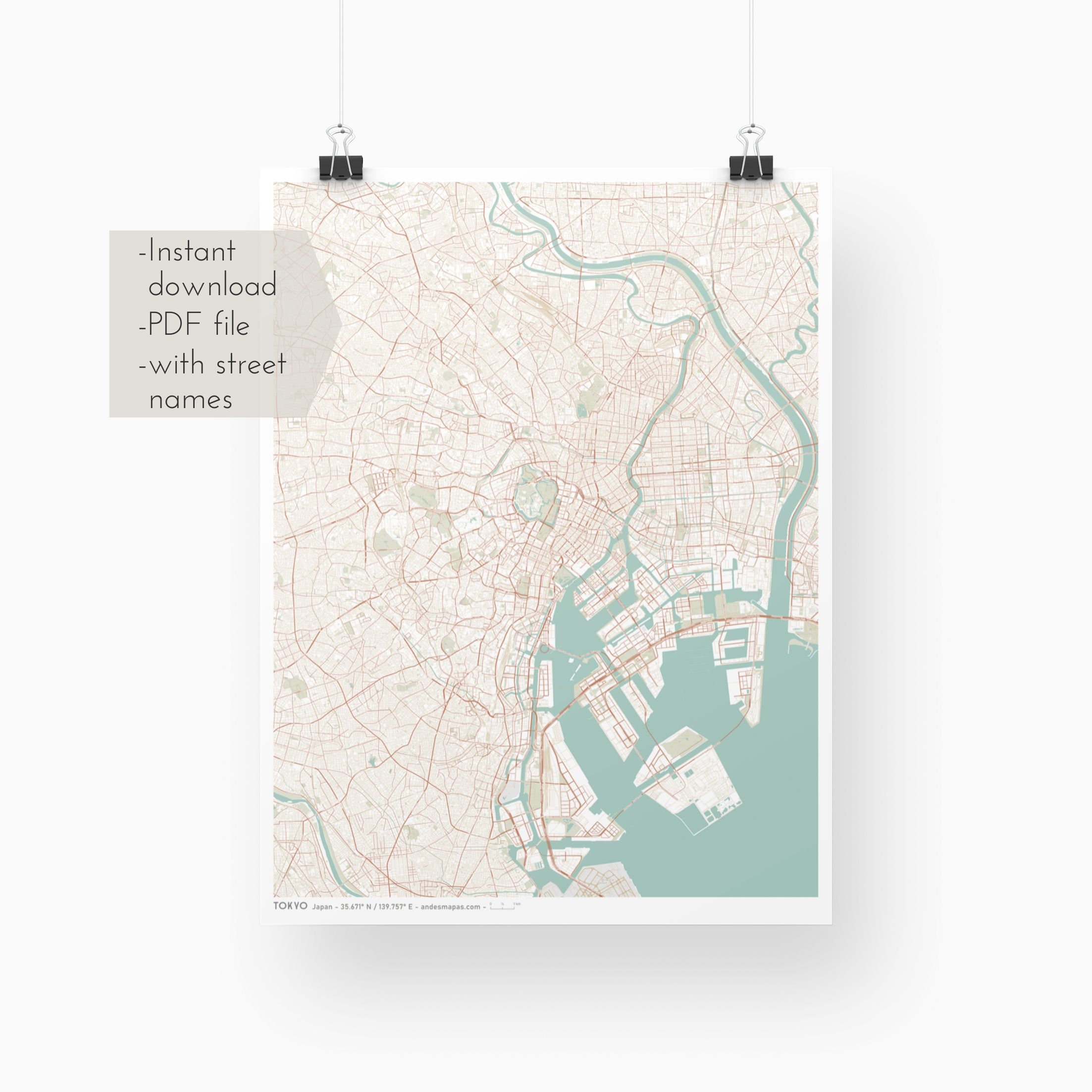 Tokyo Map Street Map Digital Download Vector File Pdf - Etsy UK