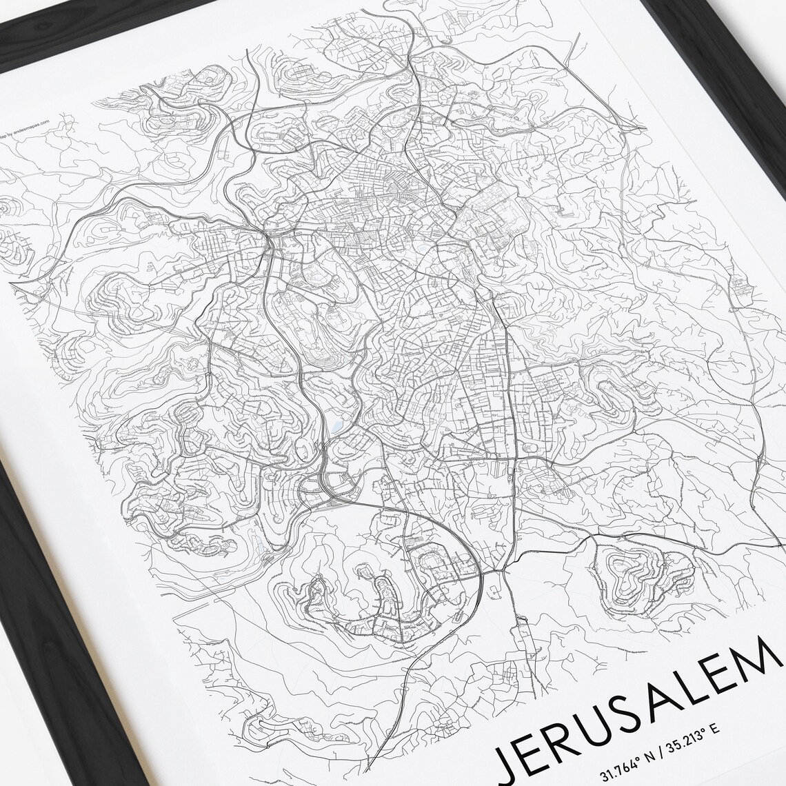 Jerusalem City Map, Minimalist Black and White Wall Art, Customizable ...