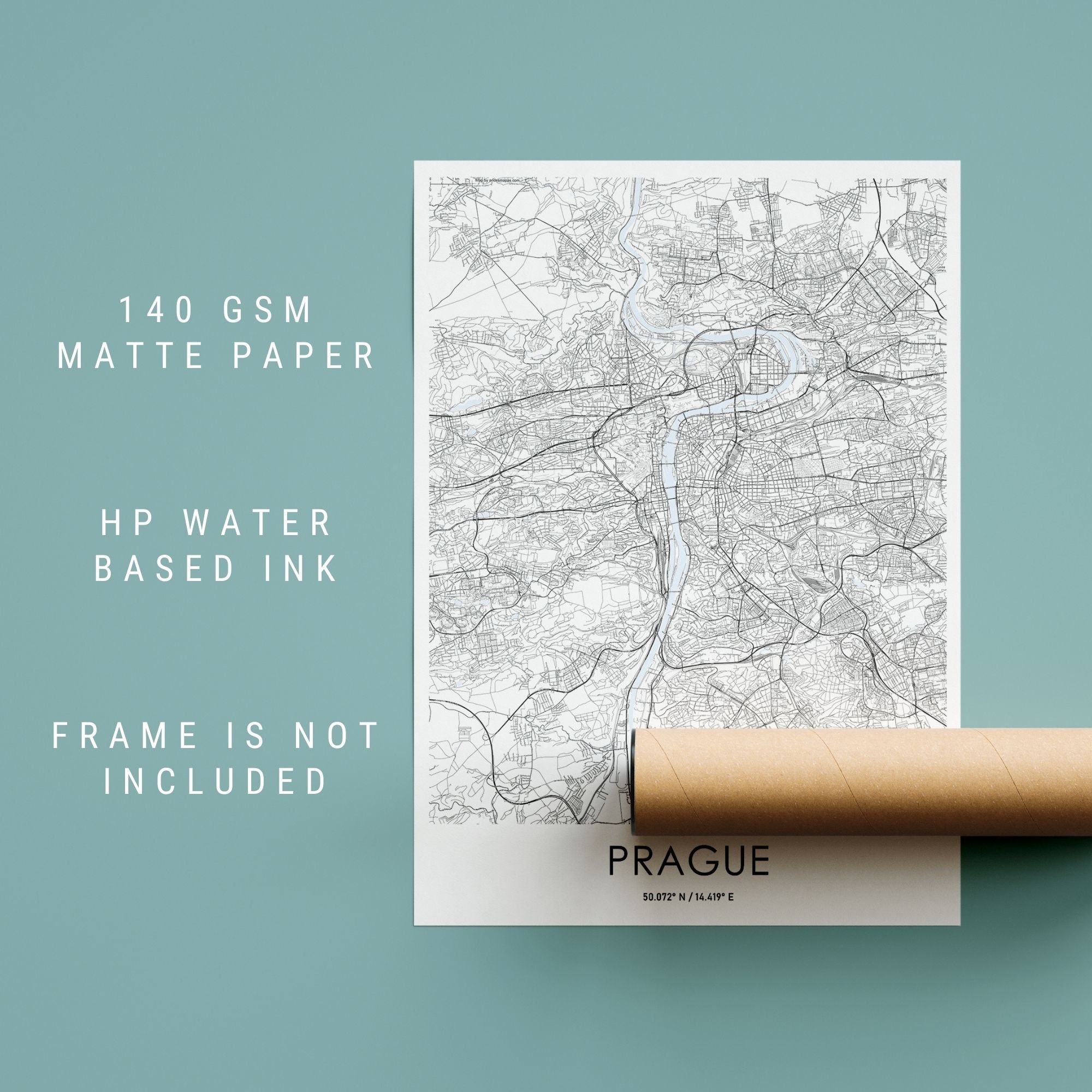 Prague city map poster, moving present, minimalist map, wall art for mens office, personalized ...