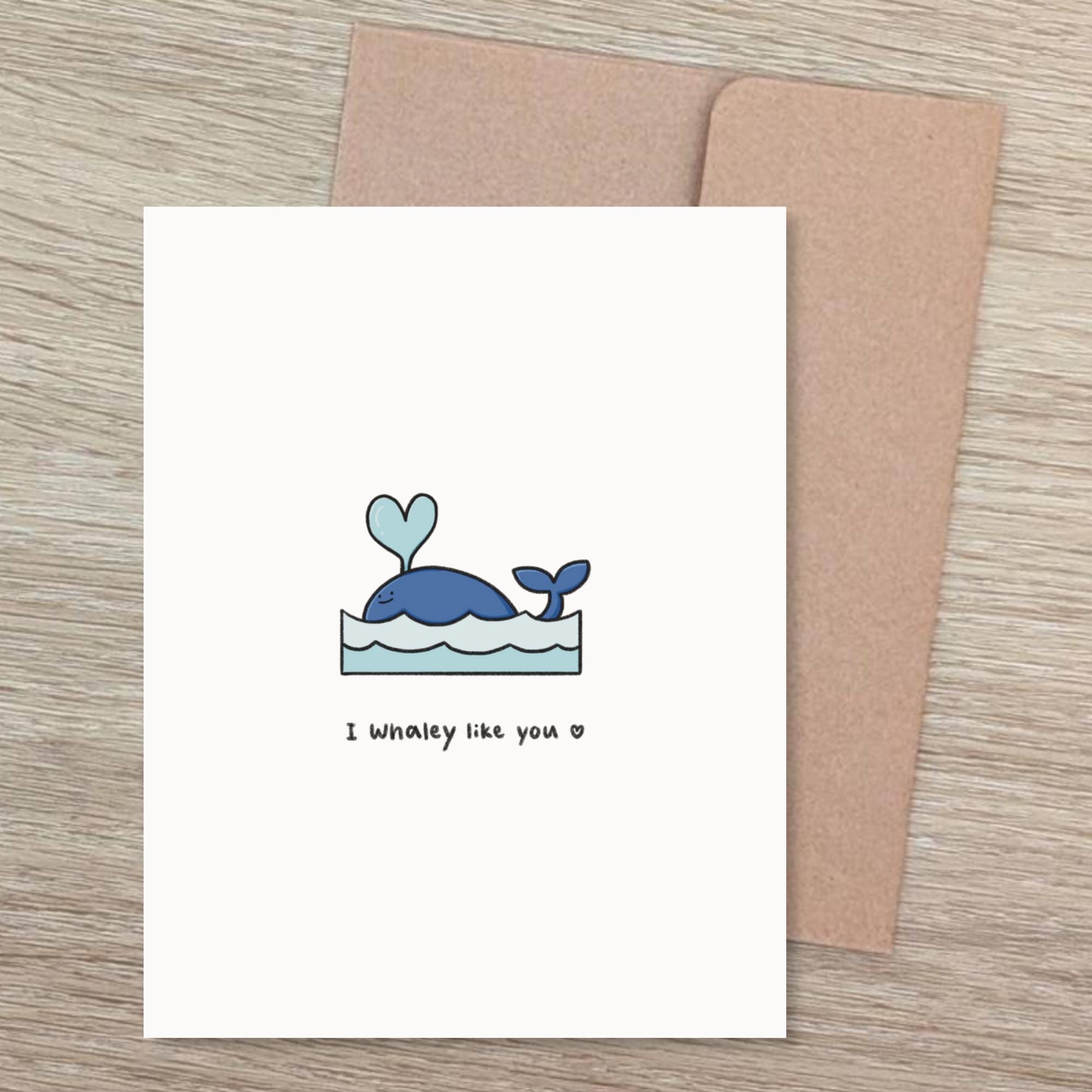 I Whaley Like You Card - Cute Whale Pun Valentine Card | Funny Punny ...
