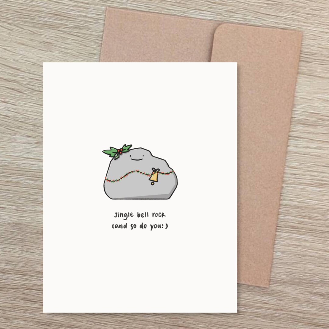 Jingle Bell Rock Christmas Card - Funny Holiday Pun Card | Cute Hand ...