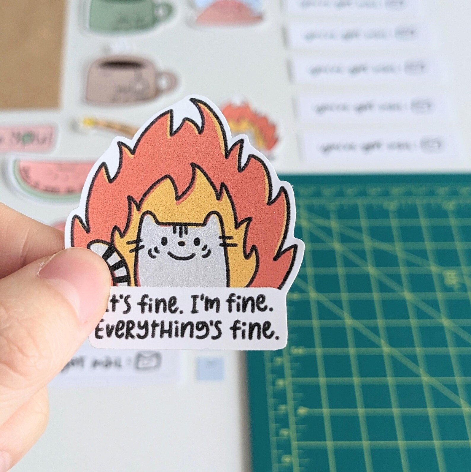 It’s Fine I’m Fine Everything’s Fine Cat Sticker | Funny Relatable Meme ...