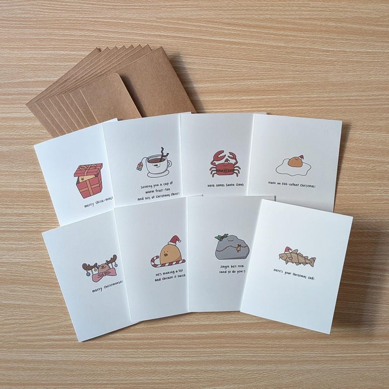 Punny Christmas Card Set of 8 - Cute Holiday Greeting Cards | Minimal ...